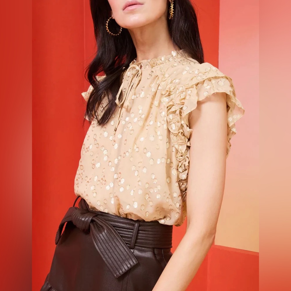 Marie Oliver Metallic Gold Ruffle Blouse - Gem